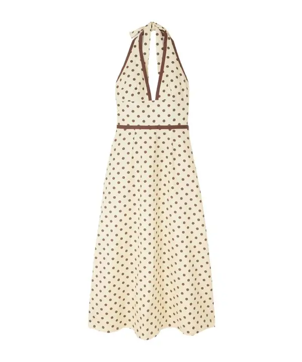 Posse Bowie Polka-dot Linen And Cotton-blend Halterneck Midi Dress - Nude