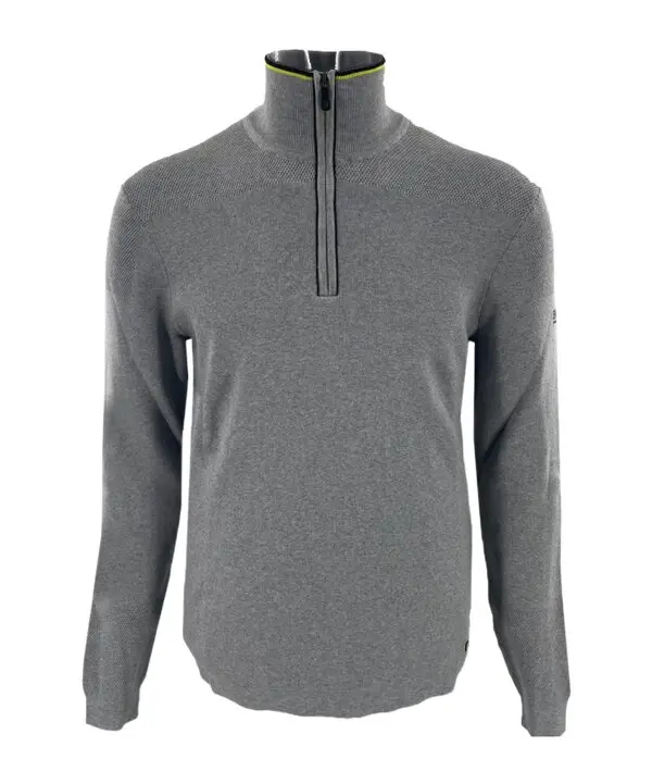 Hugo Boss Quarter Zip Sweater With Embroidered Logo - Gray