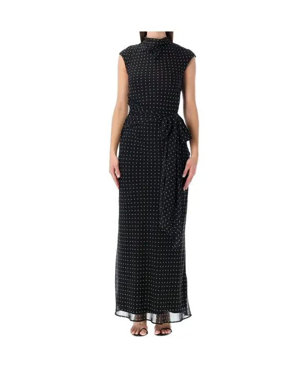 ROTATE BY BIRGER CHRISTENSEN Sleeveless Printed High Neck Maxi Dress With Belt