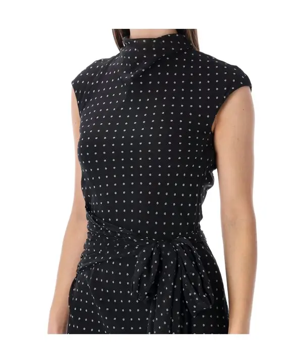 ROTATE BY BIRGER CHRISTENSEN Sleeveless Printed High Neck Maxi Dress With Belt