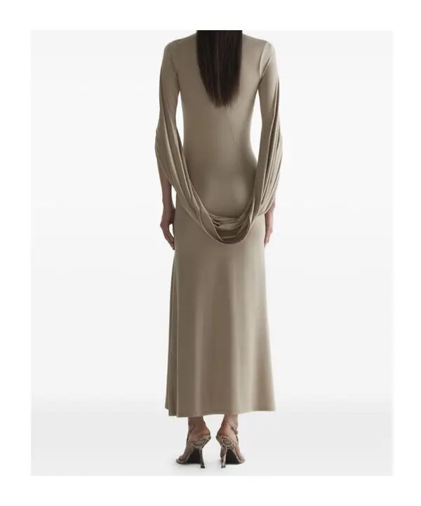 MUGLER Round Neck Long Sleeve Slit Detail Maxi Dress