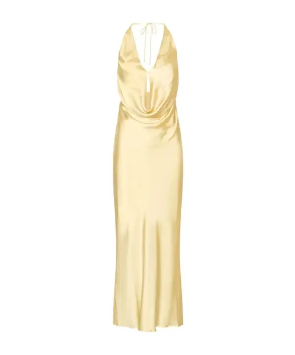 ROTATE BY BIRGER CHRISTENSEN Draped Halterneck Maxi Dress - Nude