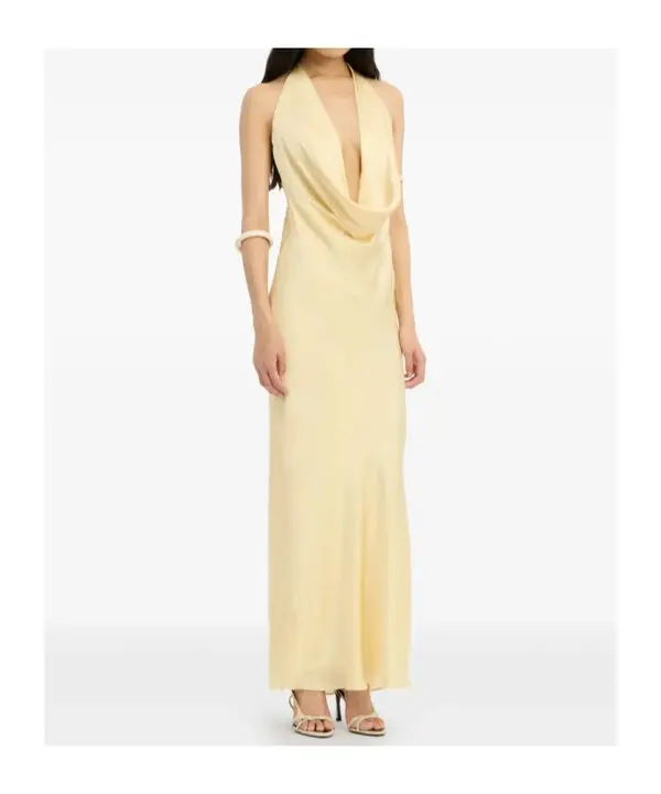 ROTATE BY BIRGER CHRISTENSEN Draped Halterneck Maxi Dress - Nude