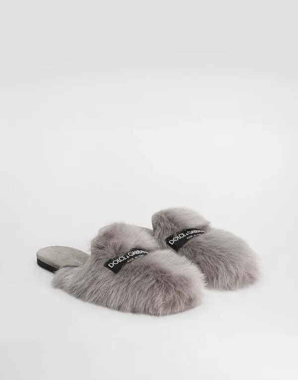 Dolce & Gabbana Shearling Slippers - Grey