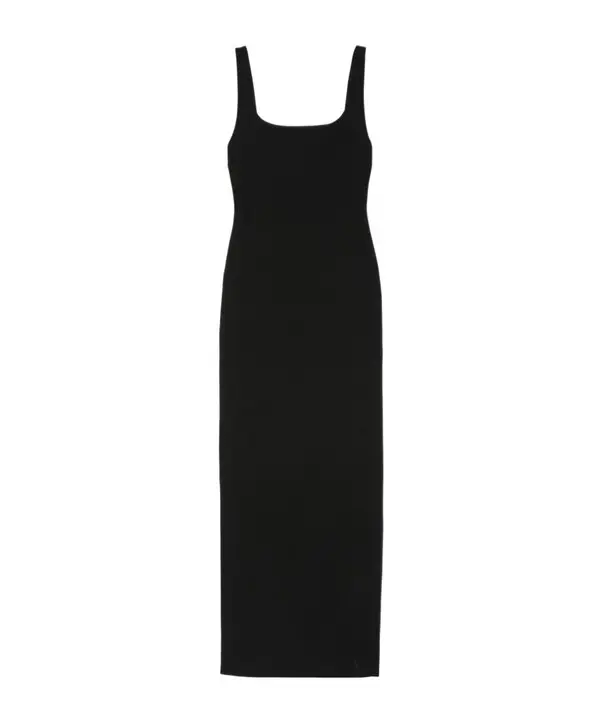 Solace London Sleeveless Square Neck Gown With Open Back And Slit - Black