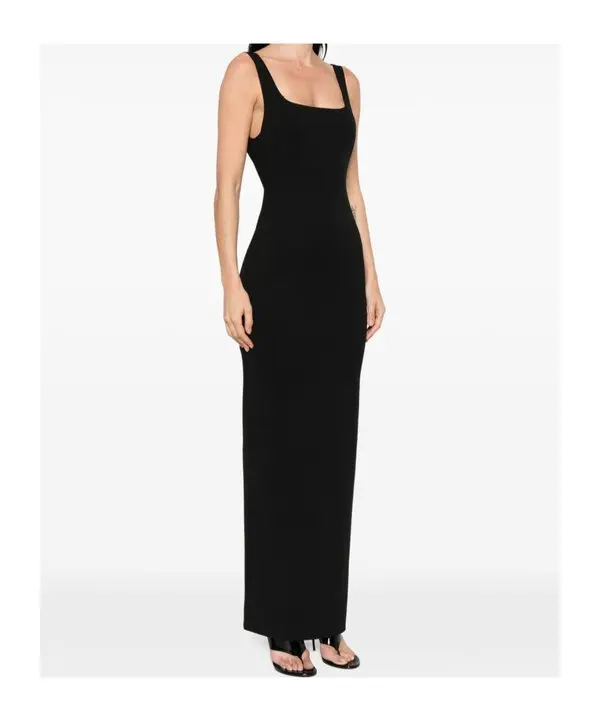 Solace London Sleeveless Square Neck Gown With Open Back And Slit - Black