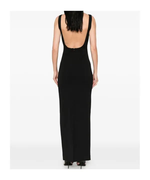 Solace London Sleeveless Square Neck Gown With Open Back And Slit - Black