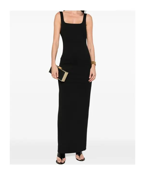 Solace London Sleeveless Square Neck Gown With Open Back And Slit - Black