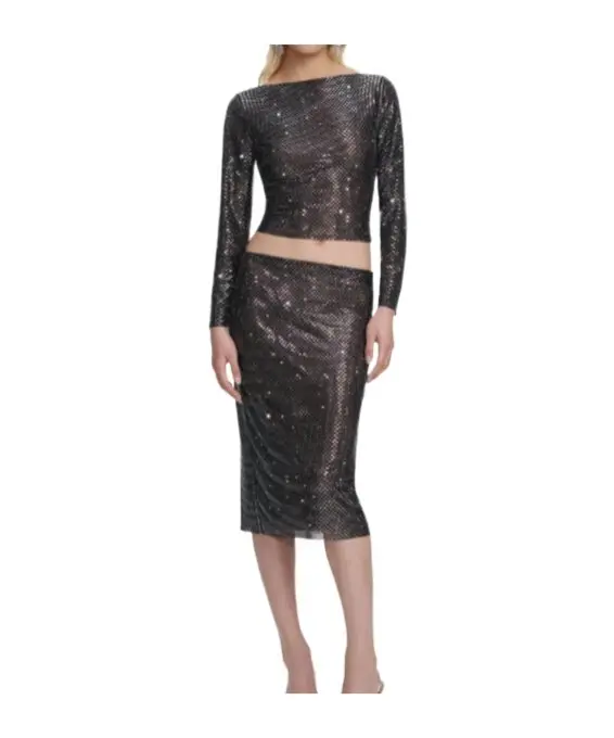 SELF-PORTRAIT Embellished Long Sleeve Tulle Top - Black