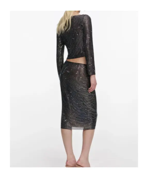 SELF-PORTRAIT Embellished Long Sleeve Tulle Top - Black