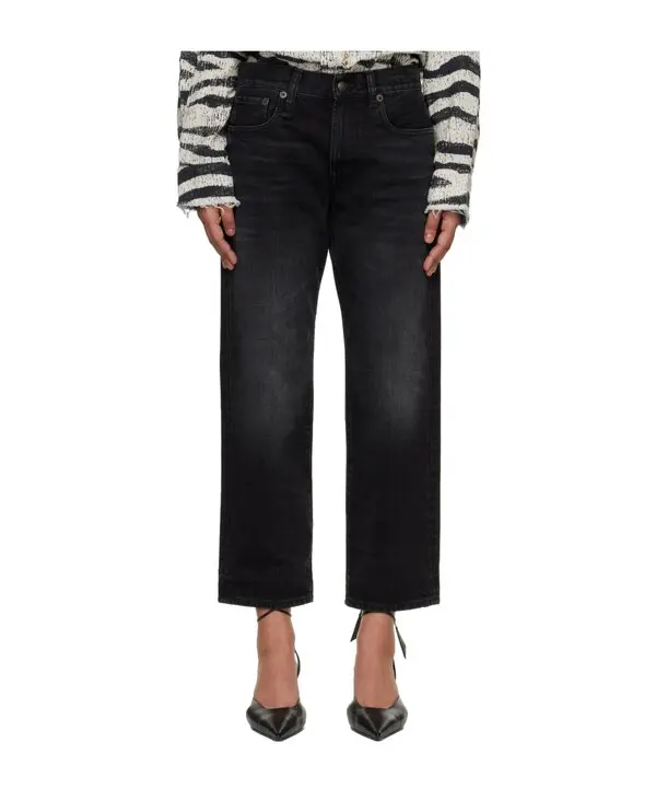 R13 Boyfriend Belt Loop Cropped Jeans In Aged Wash