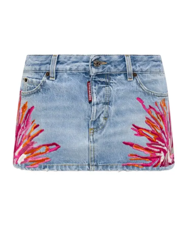 Dsquared2 Embroidered Denim Mini Skirt