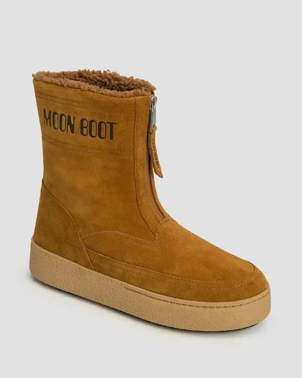 Moon Boot Zip-front Suede Boots - Cognac