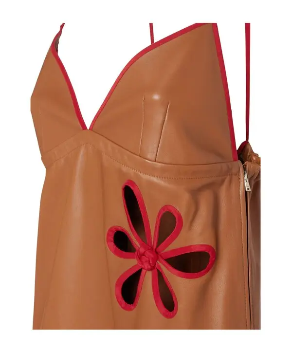 Fendi Nappa Leather Dress With Floral Appliqu - Brown