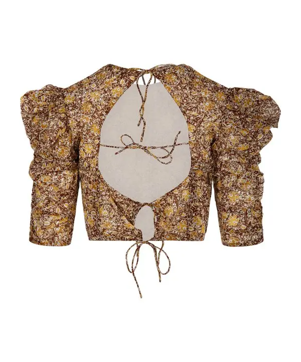 Isabel Marant Étoile Puff-sleeved Graphic Printed Cropped Top - Khaki