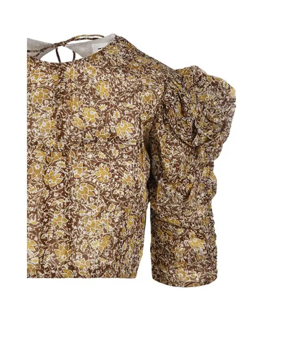 Isabel Marant Étoile Puff-sleeved Graphic Printed Cropped Top - Khaki
