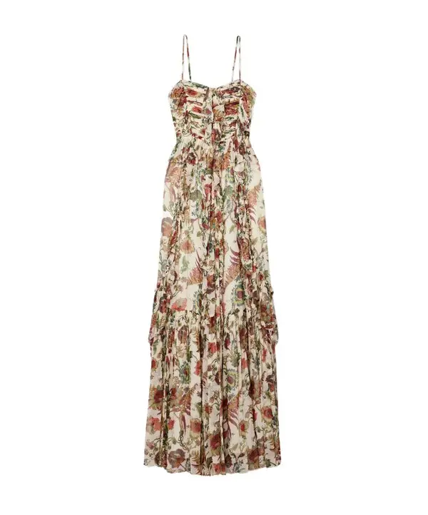 Ulla Johnson Colette Ruffled Floral-print Silk-crepon Gown - Beige