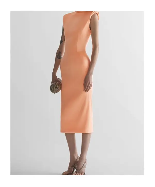 MUGLER Sleeveless High Neck Dress With Padded Shoulders