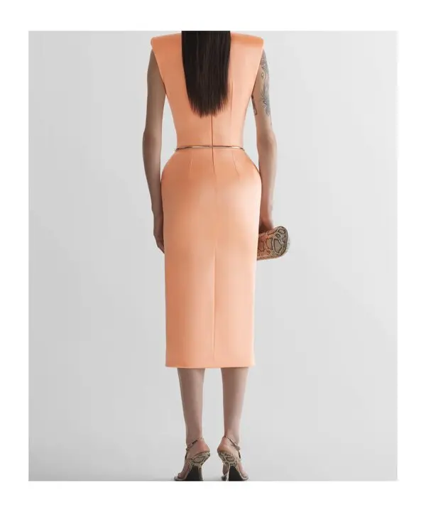 MUGLER Sleeveless High Neck Dress With Padded Shoulders