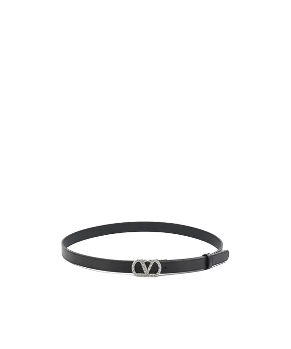 Valentino Garavani Vlogo Crystal Buckle Belt - Black