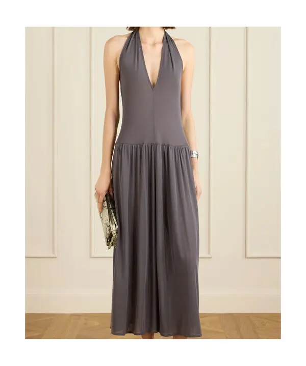ST. AGNI Halterneck V-neck Midi Dress