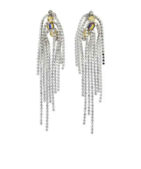 Dries Van Noten Beaded Fringe Crystal Tassel Earrings - Silver
