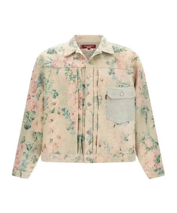 Junya Watanabe Floral Print Shirt Jacket With Dropped Shoulders - Nude