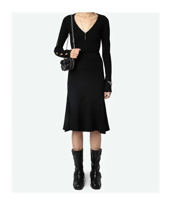 Zadig&Voltaire Ginza Knit Midi Skirt With Openwork Details