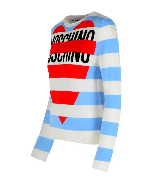 Moschino Virgin Wool Sweater With Embroidered Logo And Unfinished Edges