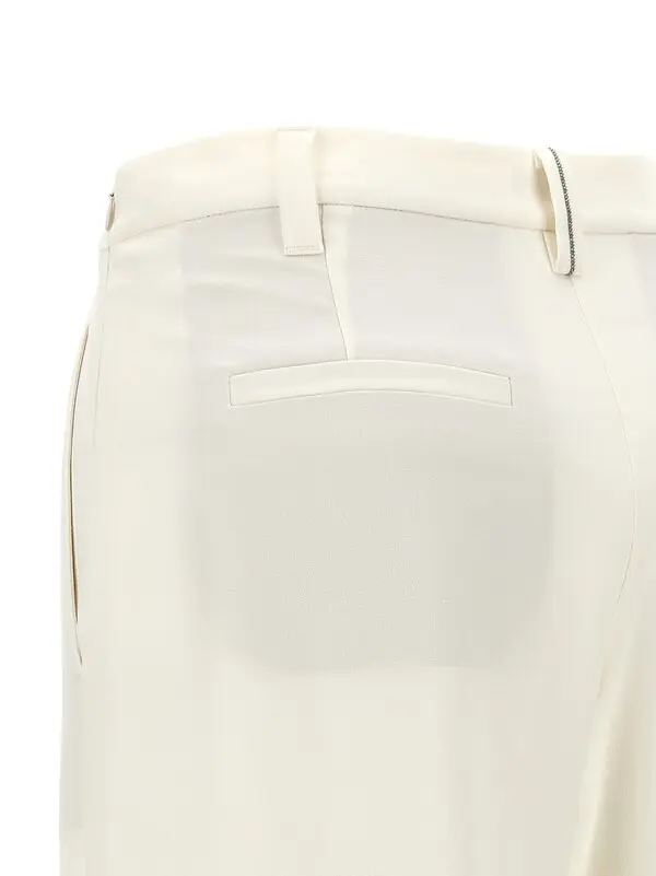 Brunello Cucinelli Monili Detailed Pleated Trousers - White