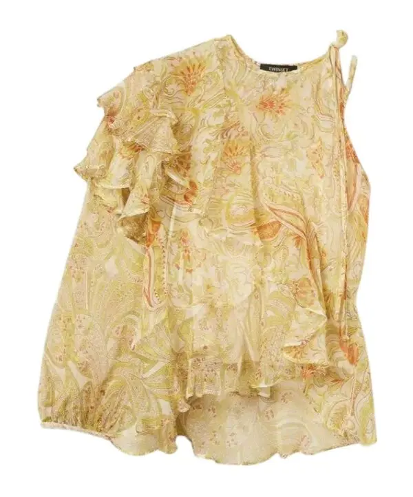 TWINSET Floral Print Silk Blouse With Ruffles - Nude