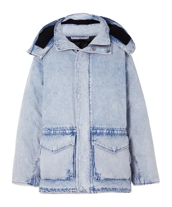 Alexander Wang Oversized Padded Denim Parka With Removable Hood