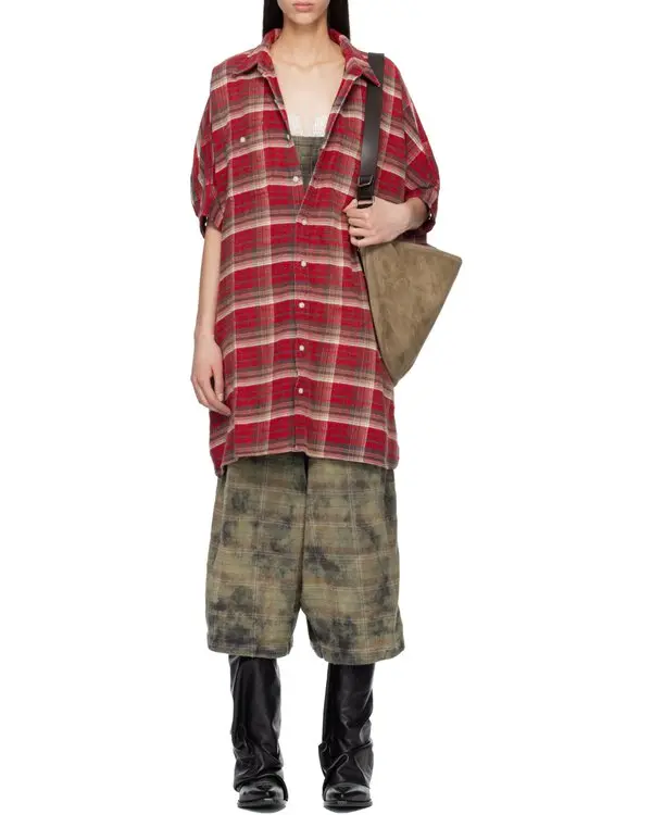 R13 Plaid Mini Shirt Dress - Redplaid