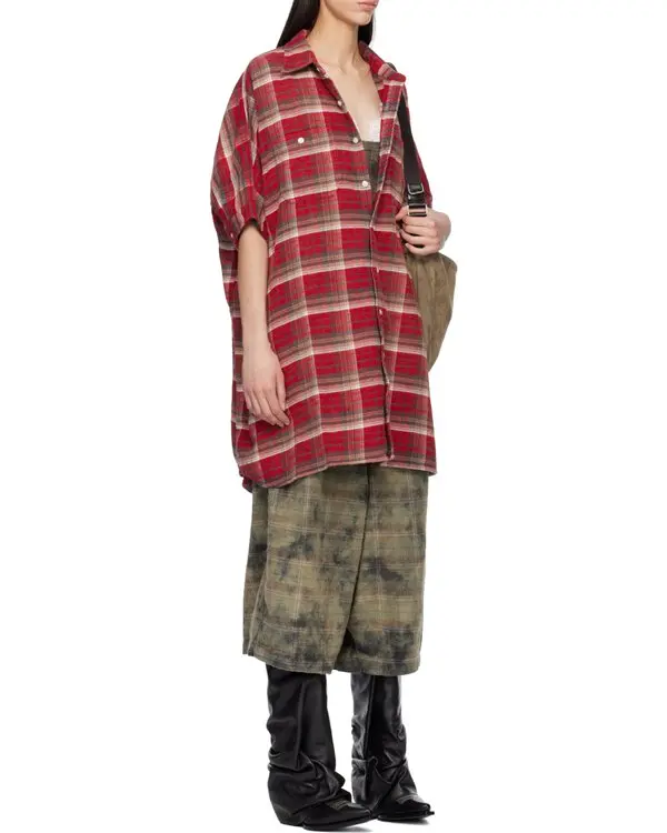 R13 Plaid Mini Shirt Dress - Redplaid