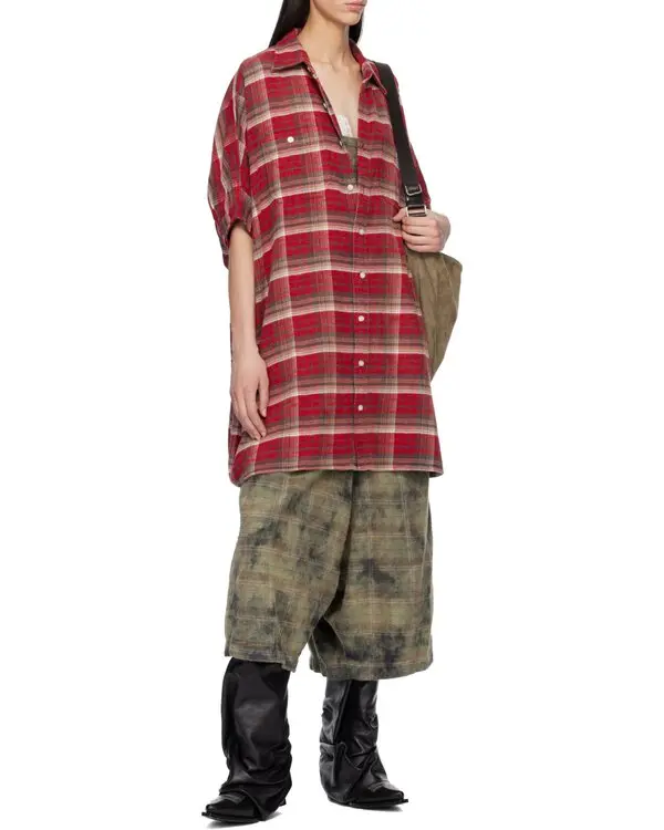 R13 Plaid Mini Shirt Dress - Redplaid