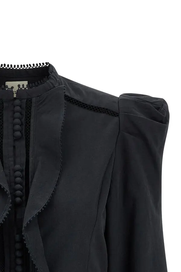 Isabel Marant Étoile Calina Ruffled Mesh Cutout Shirt - Black
