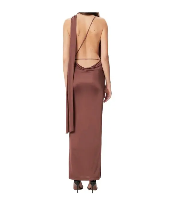 AMAZUIN Halterneck Draped Maxi Dress With Open Back And Scarf Ties - Red