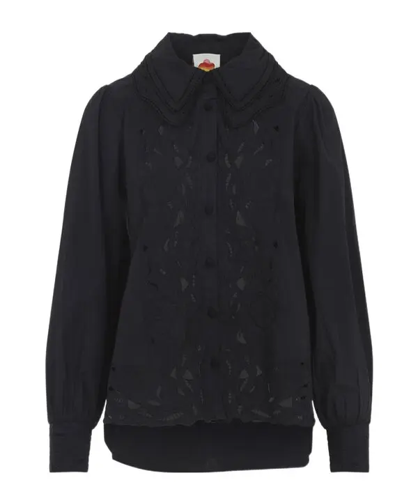 Farm Rio Embroidered Lace-collar Shirt - Black