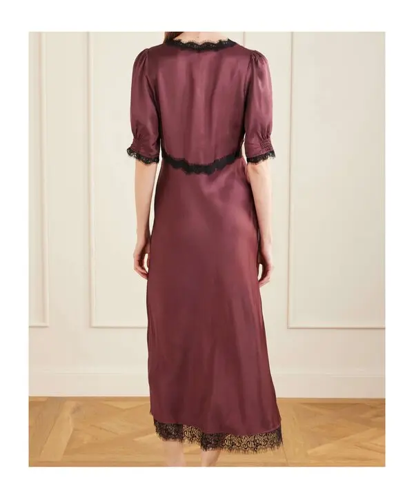 Rixo Annina Satin Midi Dress With Lace Trim - Red