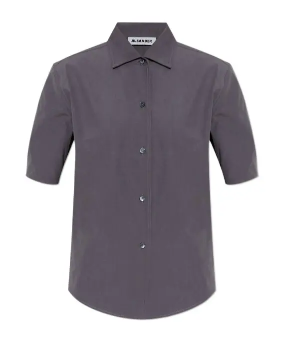 JIL SANDER Short Sleeve Button-up Top - Black