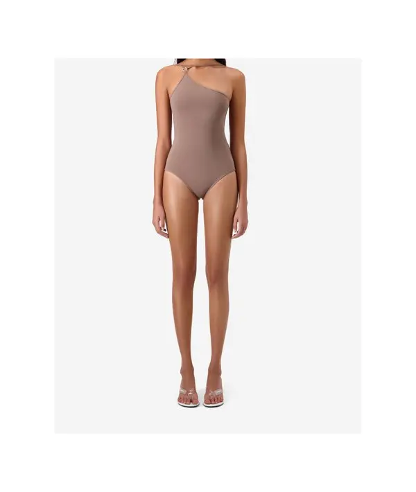 Coperni One Shoulder Asymmetric Swimsuit - Brown