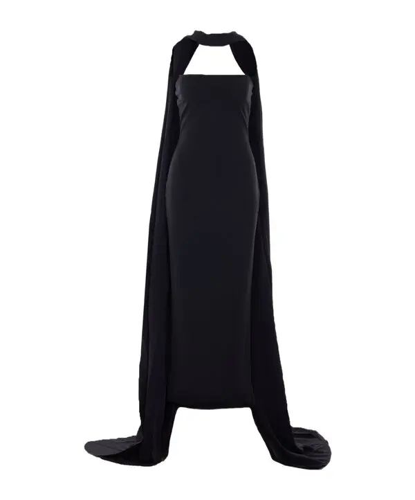 Solace Martine Shawl Detail Sleeveless Dress With Back Slit - Black