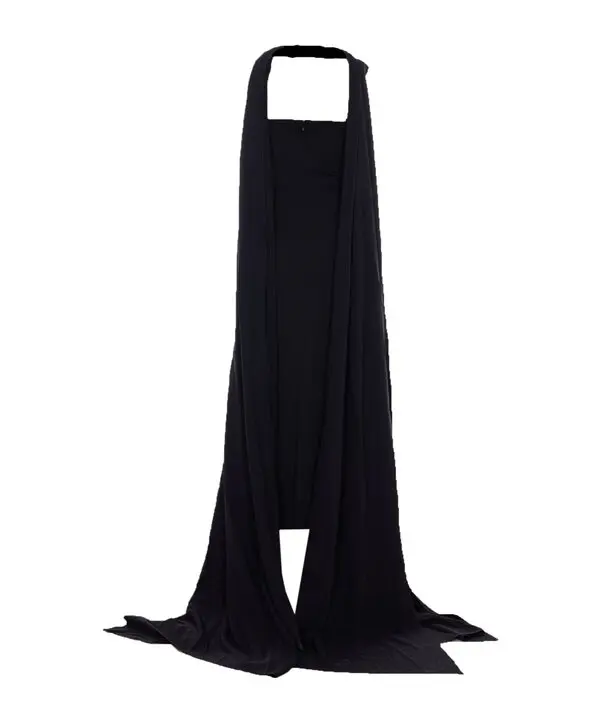 Solace Martine Shawl Detail Sleeveless Dress With Back Slit - Black