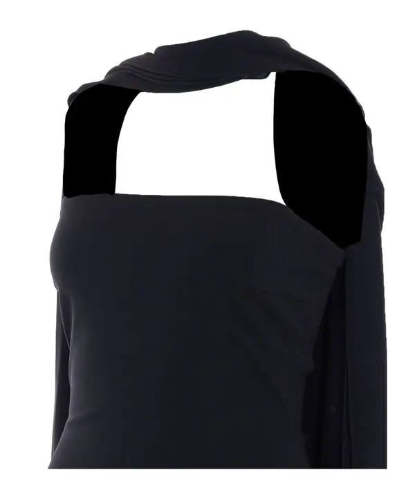 Solace Martine Shawl Detail Sleeveless Dress With Back Slit - Black