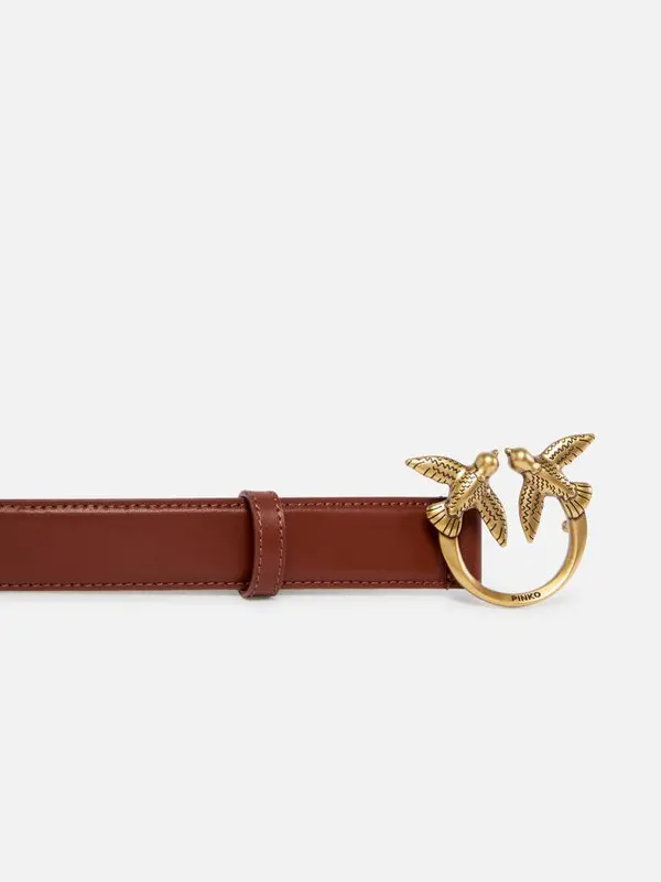 Pinko Lovebird Buckle Leather Belt - Brown