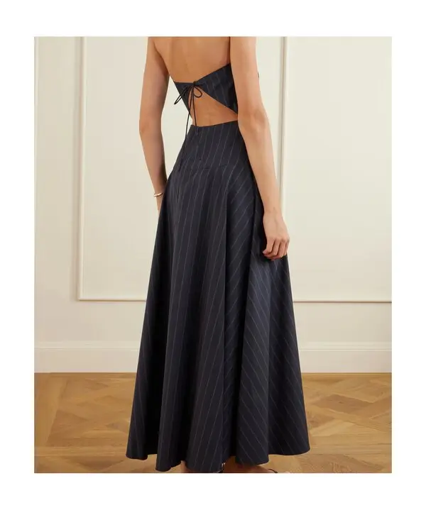 ST. AGNI Strapless Open-back Striped Cotton-blend Maxi Dress