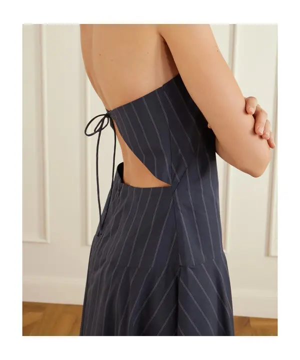 ST. AGNI Strapless Open-back Striped Cotton-blend Maxi Dress