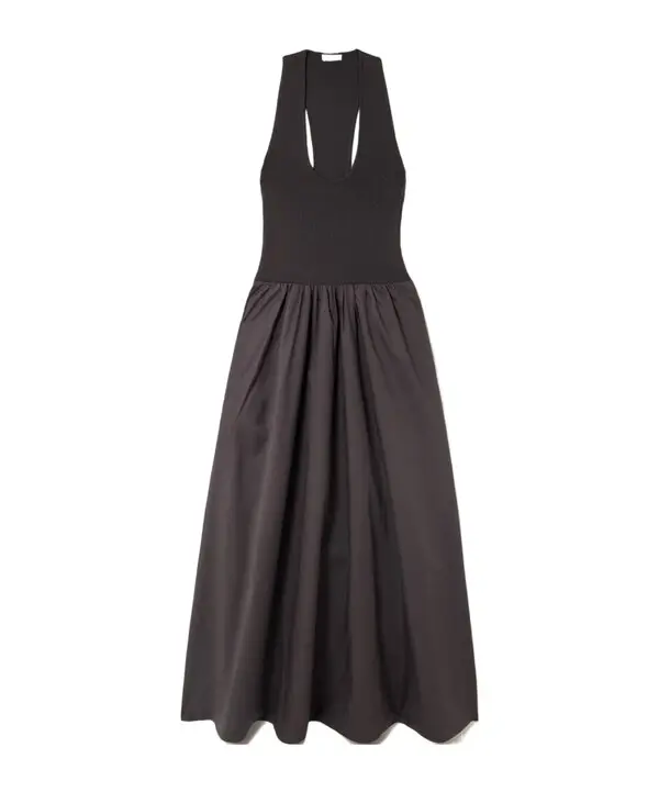 ST. AGNI Ribbed-knit And Cotton-poplin Midi Dress - Brown