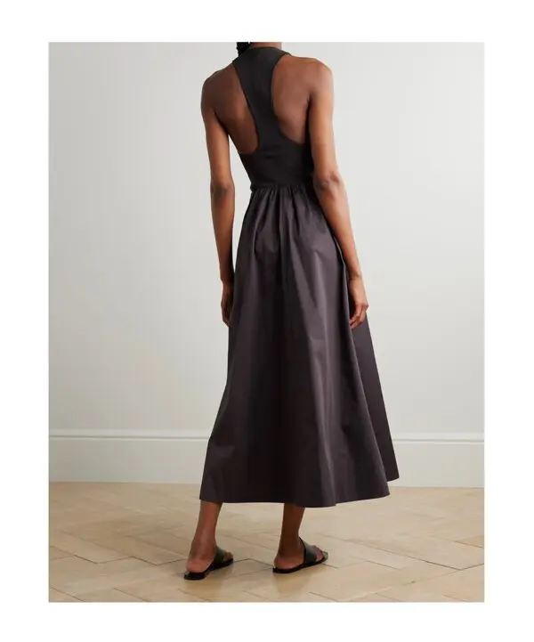 ST. AGNI Ribbed-knit And Cotton-poplin Midi Dress - Brown