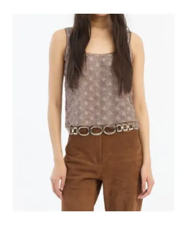 ROTATE BY BIRGER CHRISTENSEN Scallop Sequin Top - Taupe